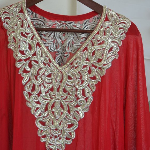 Dresses | Red Kaftan Beach Coverup Kaftan Red And Gold | Poshmark